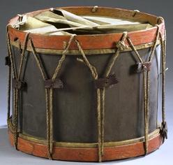 Drum; Civil War, Snare, Brass, Wood Rims, 16 inch.
