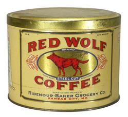 Tin-Coffee; Red Wolf, Slip Lid, 1 Pound, 4 inch.