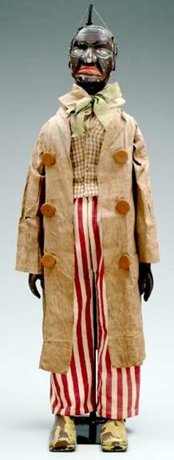 Puppet; African-American, Wood, Clown, Jointed, Folk Art, 29 inch.