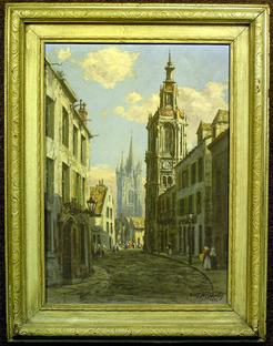 McManus, Louis; Oil on Board Painting, signed 1939, Street in Coutances ...
