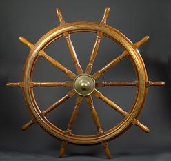 Ship Wheel; Wood, 10 Spokes, Brass Hub, 6 ft.