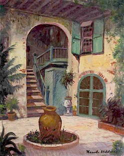 Heldner, Knute; Oil on Canvas Board Painting, signed, Brulatour Courtyard.