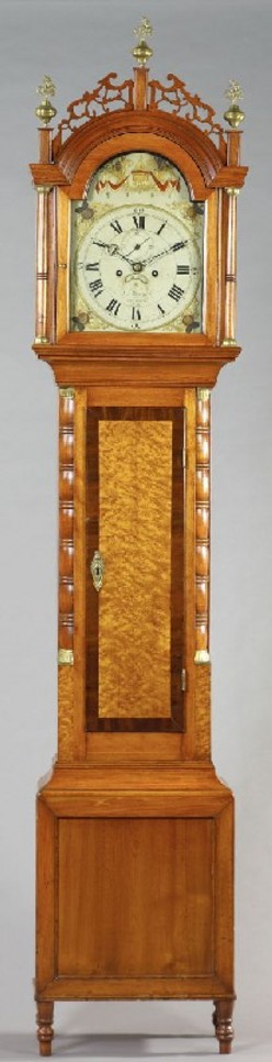 Tall Case Clock; Maine, Sheraton, Wingate (F), Birch, Arched Bonnet, 94 ...