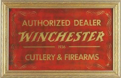 Advertising-Firearms; Winchester, Sign, Authorized Dealer, Glass, 1936 ...