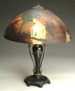 Table Lamp; American, Classique Lamp, Reverse Painted, Cockatiel ...