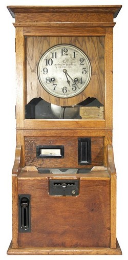 Time Clock; Cincinnati Time Recorder, Oak, 37 inch.