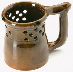 George Ohr Pottery; Mug, Puzzle, Rabbit Handle, Glossy Glaze, 4 inch.