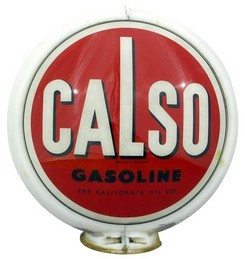 Gas Station; Pump Globe, Calso Gasoline, 3-Piece, Capco Body, 13 inch.