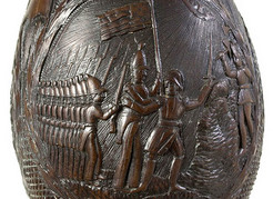 Folk Carving; Coconut, War of 1812, Eagle Soldiers & Warship, 5 inch.