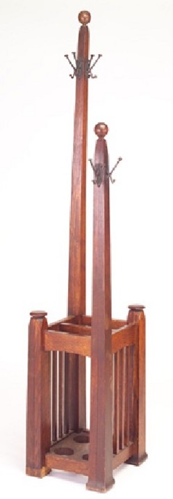 Coat Rack; Arts & Crafts, Stickley Brothers, Oak, Round & Bun Finials ...