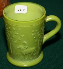 Greentown Glass; Child & Dog, Nile Green, Mug.