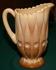 Greentown Glass; Shuttle, Chocolate, Water Pitcher.
