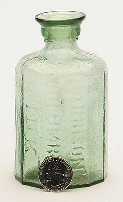 Ink Bottle; Harrison's Columbian Ink, 12-Sided, Yellow Green, 5 inch.