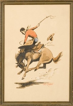 Goodan, Tillman Parker; Pastel, signed, Cowboy on Bucking Bronco, 20 inch.