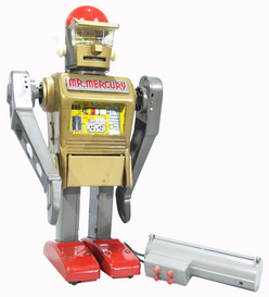 Robot Toy; Linemar, Mr Mercury, Tin, Battery Operated.