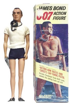 Action Figure; James Bond 007, Gilbert, Accessories, Original Box, 12 inch.