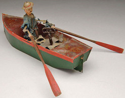 Toy Boat; Ives, Rowboat, Single Oarsman, Tin, Windup, 11 inch.