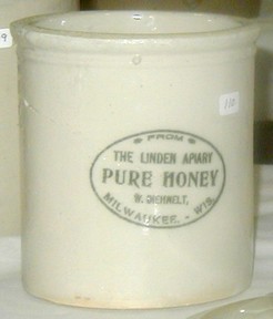 Red Wing Pottery; Crock, Linden Apiary Pure Honey, Half Gallon.