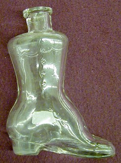 Perfume Bottle; Figural, Boot Shaped, Clear, 4 inch.