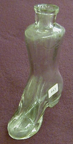 Perfume Bottle; Figural, Boot Shaped, Clear, 4 inch.