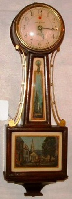 Banjo Clock; GE Telechron, Electric, Mahogany, Miniature, 17 inch.