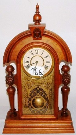 Shelf Clock; Ingraham (E), 8-Day, Tear Drop, Walnut, 24 inch.