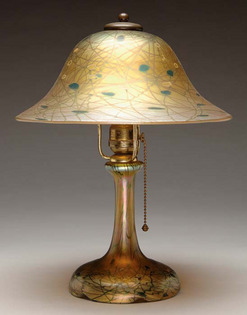 Table Lamp; Steuben Glass, Aurene, Gold, Leaf & Vine, Cream Millefiori ...