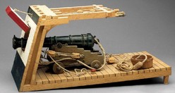 Model; Cannon, Ship's Gun Port, Iron & Wood, Accessories, 21 inch.