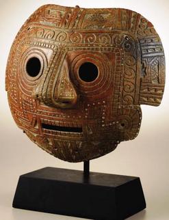 Pottery; Pre-Columbian, Calima, Face Mask, Burnished, Incised Patterns ...