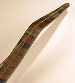 Bow; Eskimo, Wood & Sinew, Bone Standoffs, Painted Circles, 55 inch.