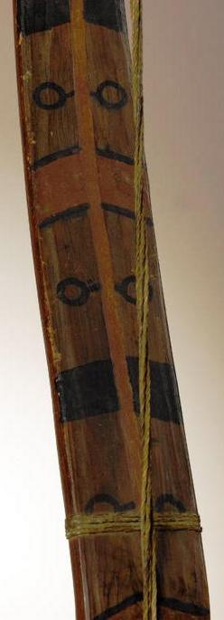 Bow; Eskimo, Wood & Sinew, Bone Standoffs, Painted Circles, 55 inch.