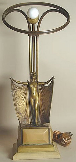 Lamp Base; American, Tiffany Studios, Bronze, Nude Lady, 19 inch.