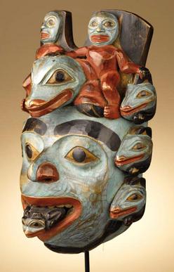 Mask; Tlingit, Shaman, Carved & Painted Cedar, 13 inch.