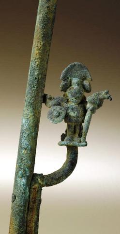Copper; Pre-Columbian, Moche, Spear Thrower with Effigy, 13 inch.