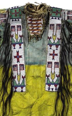 Clothing; Lakota Sioux, War Shirt, Poncho Style, US Flags, Bead & Paint ...
