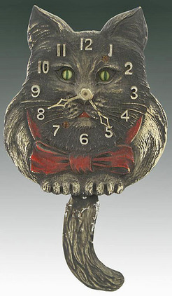 Novelty Clock; Lux Clock Mfg, Cat, Moving Eyes/Tail, 5 inch.