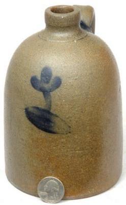 Stoneware; Decker Pottery?, Jug, Cobalt Floral Decoration, 6 inch.