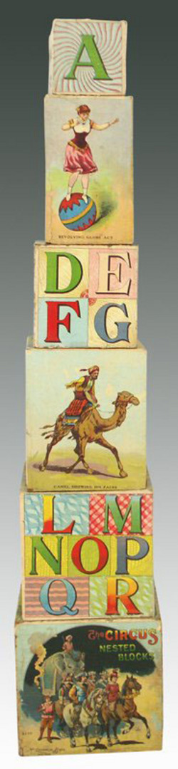 Blocks; Nesting (6), ABC Circus Blocks, Paper Lithograph on Wood.