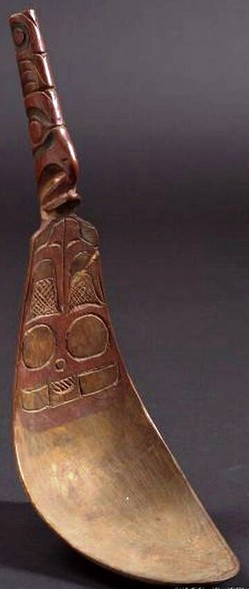 Utensil; Haida, Spoon, Wood, Bird & Mammal Effigies, 13 inch.
