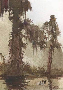 Rucker, Robert M; Watercolor Painting, signed, Louisiana Bayou, 9 inch.