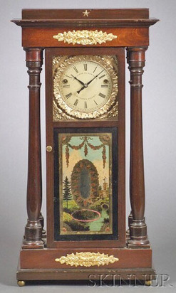 Shelf Clock; Year Clock Co, Crane (AD), Mahogany, Twelve Month, Reverse ...