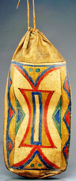 Bag; Native American?, Parfleche, Polychrome Paint, Geometric Design ...