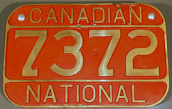 Railroad; Locomotive Plate, Canadian National RR, Brass, No 7372, 17 inch.