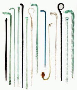 Glass Canes (14); Blown, Twisted & Striped, Various Colors.