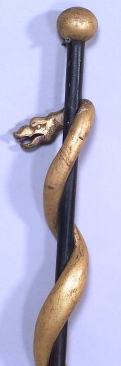 Lodge Artifact; Odd Fellows, Staff, Serpent, Carved & Painted, 65 inch.