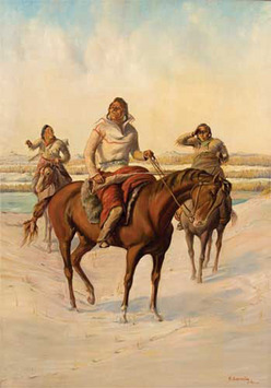 Lochrie, Elizabeth Davey; Oil on Canvas Painting, signed, Three Indians ...