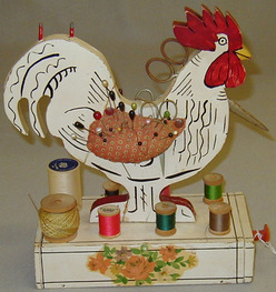 Sewing Box; Amish, Rooster on Base, 1 Drawer, Pincushion Wings, Spool ...