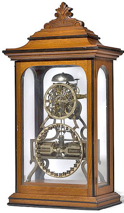 Calendar Clock; Ithaca, Box Skeleton, Mahogany, Double Dial, 8 Day, 23 ...
