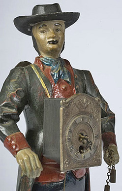 Novelty Clock; German, Peddler, Painted, 15 inch.