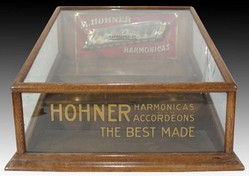 Display Case; Hohner Harmonicas, Oak, 2-Shelves, 24 inch.